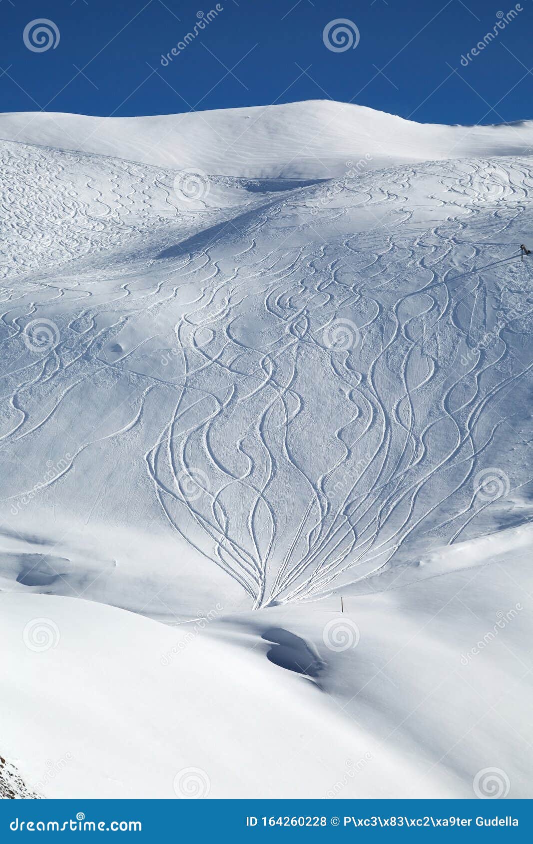 Ski Slope with Fresh Curves Stock Photo - Image of smooth, pursuit ...