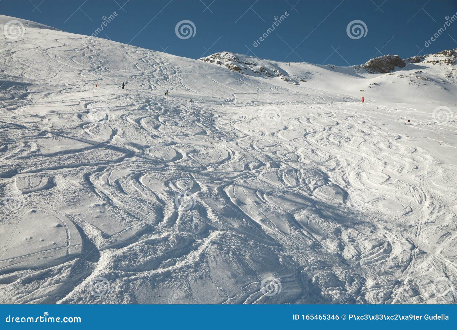 Ski Slope with Fresh Curves Stock Photo - Image of snowboarding ...