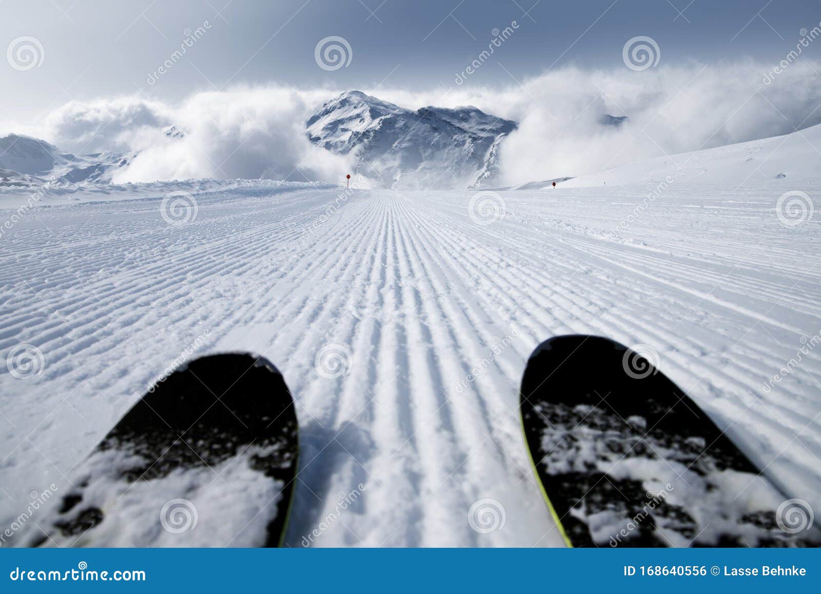 Ski slope and skis stock photo. Image of carving, winter - 168640556