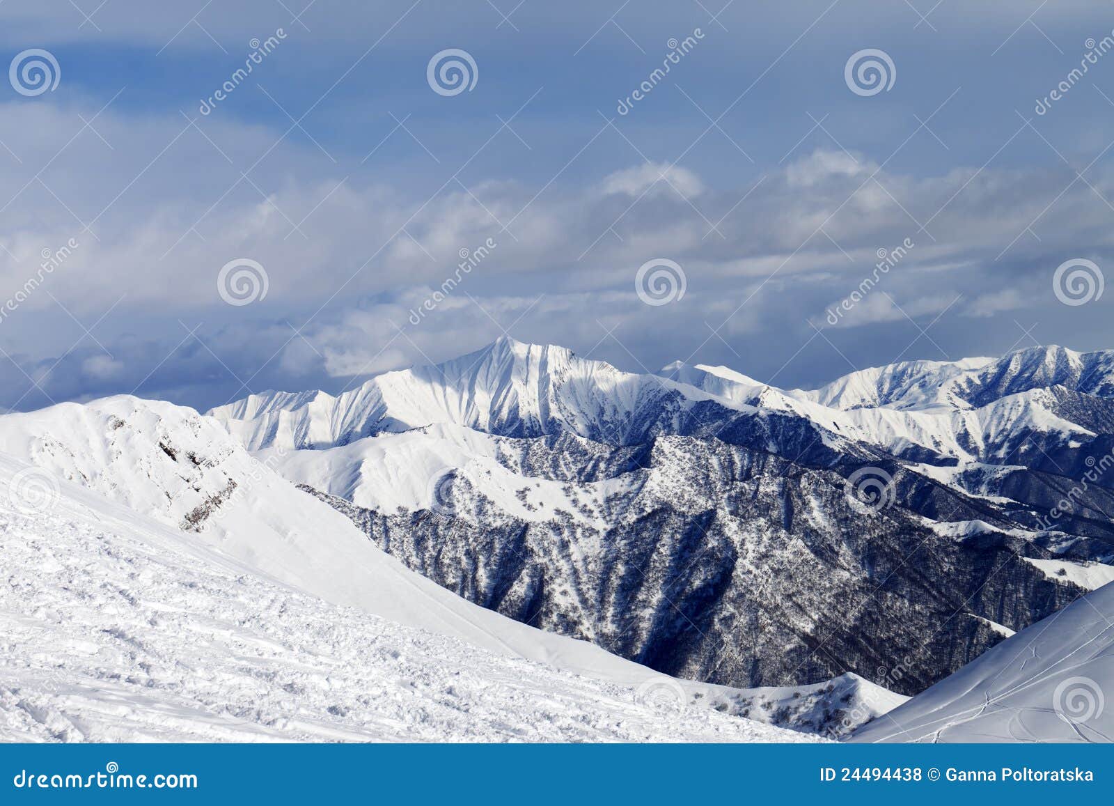Ski Slope and Snowy Mountains Stock Photo - Image of cold, mountainside ...