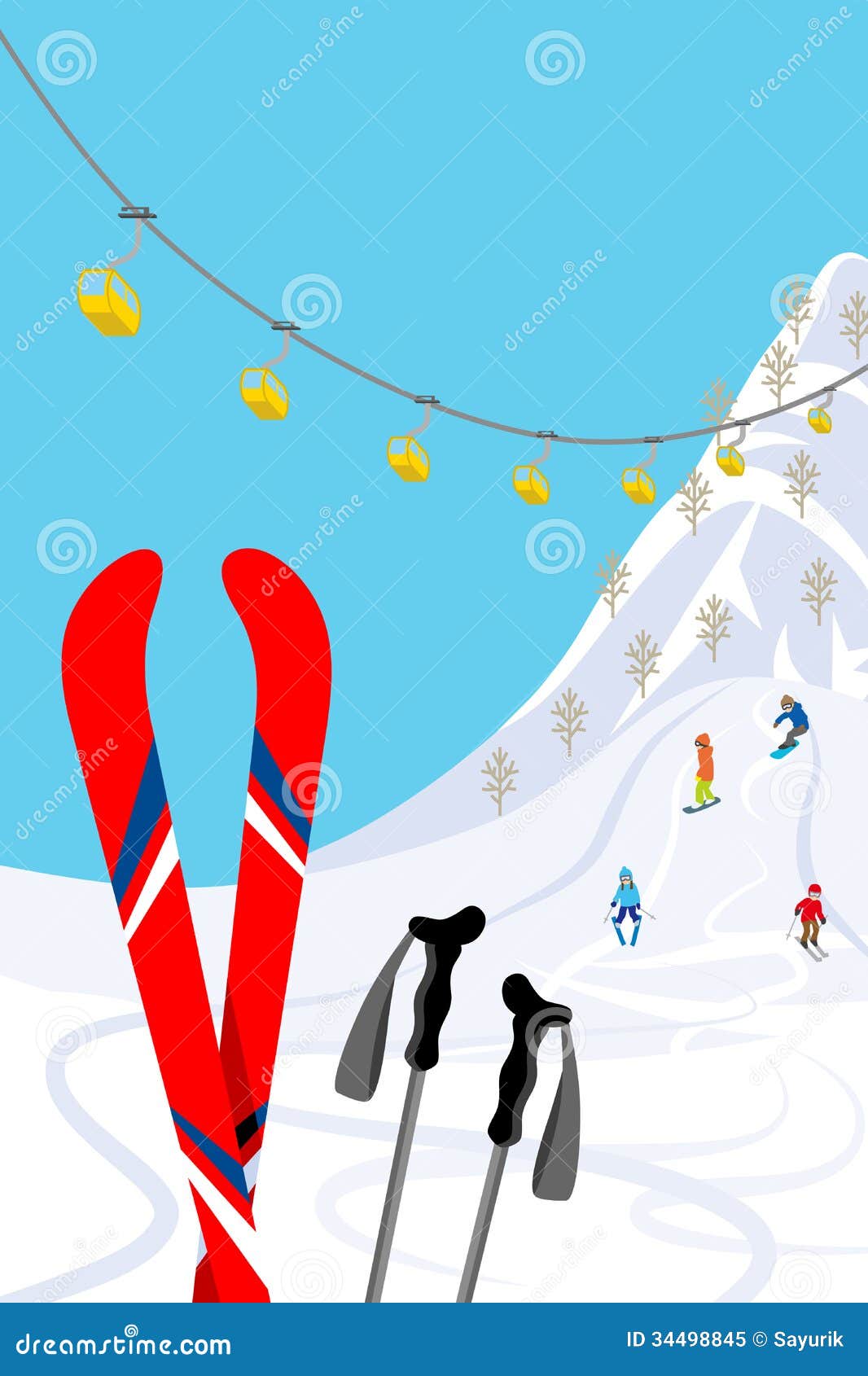 Ski slope, Vertical stock vector. Illustration of landscape - 34498845