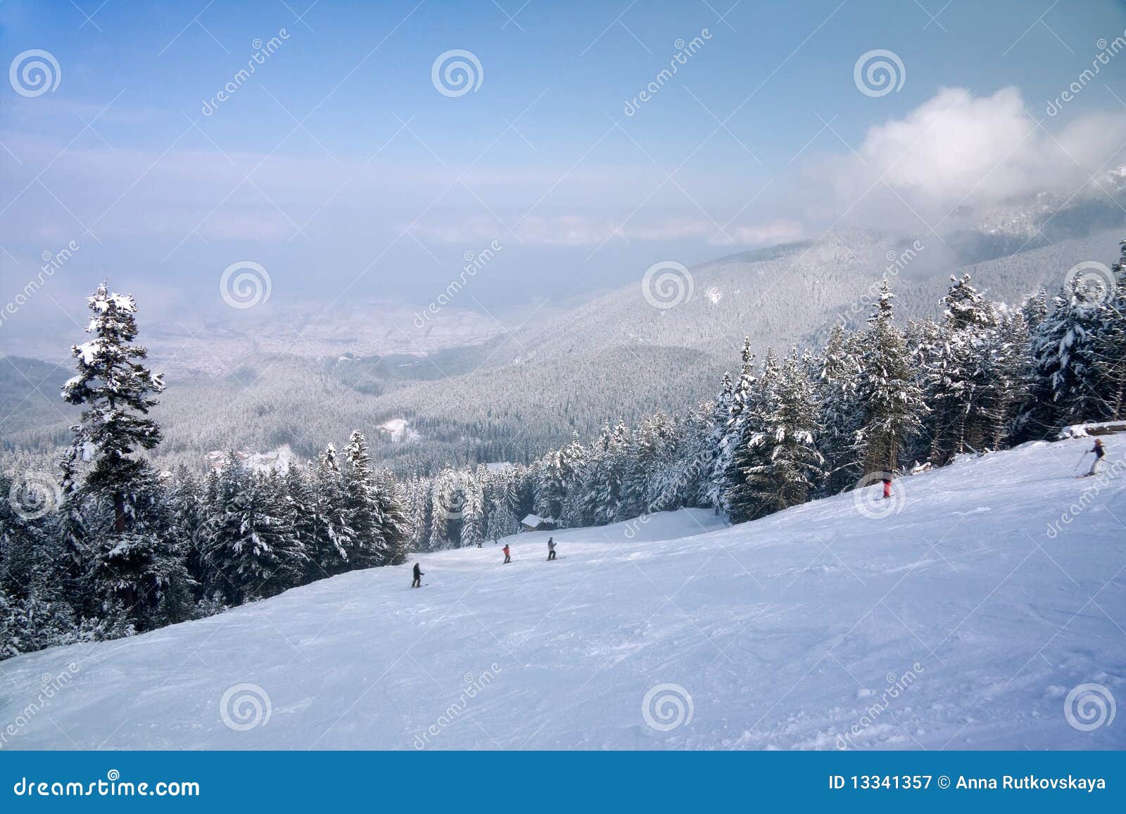 Ski Slope and Winter Mountains Panorama Stock Image - Image of snow ...