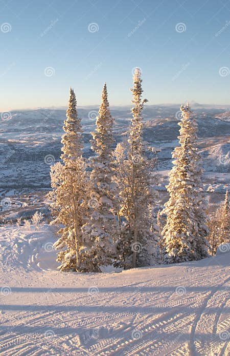 Ski slopes at winter stock photo. Image of rocky, sundown - 883018