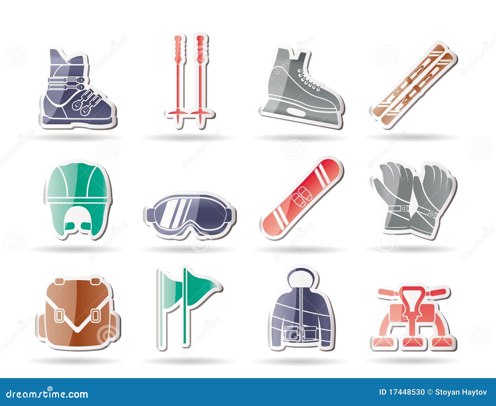 Ski and Snowboard Equipment Icons Stock Vector - Illustration of helmet ...