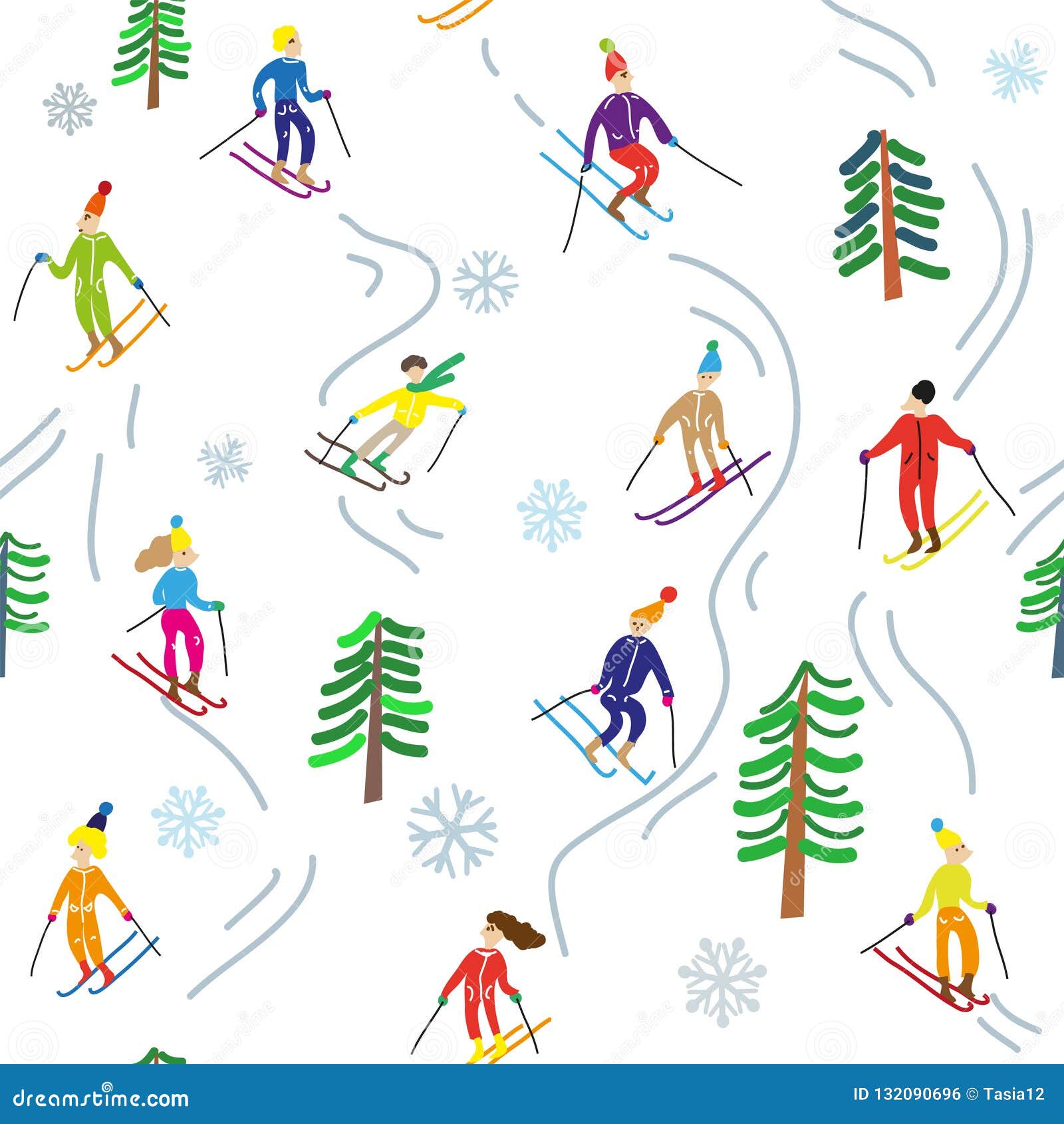 Ski Sport in the Mountains, Seamless Pattern, Graphic Illustration ...