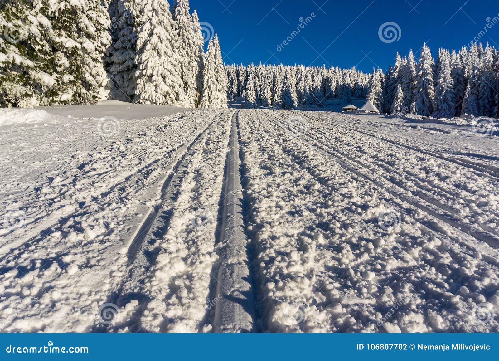 Ski track on a mountain stock photo. Image of track - 106807702