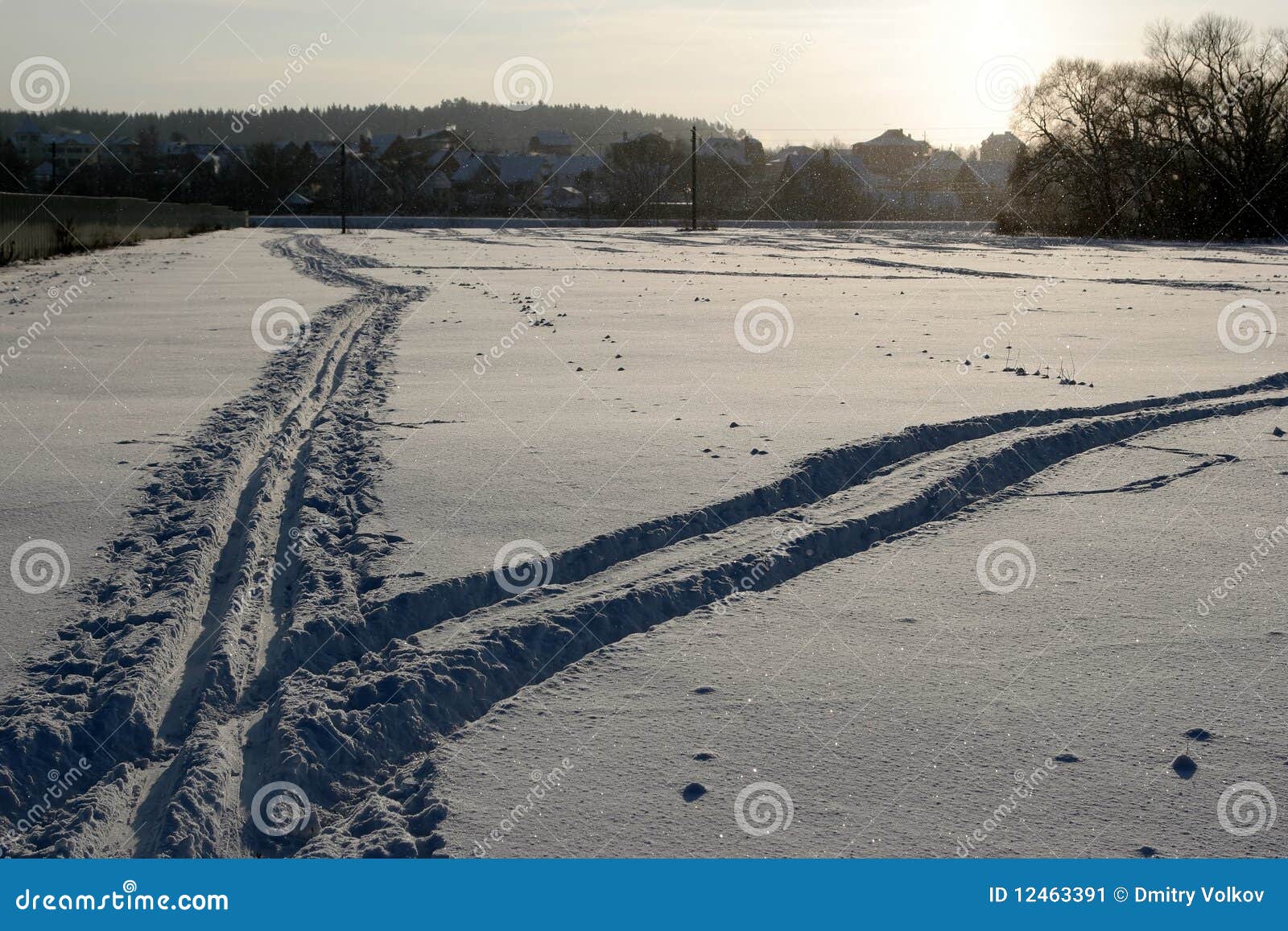 Ski track on snow field stock image. Image of sunlight - 12463391