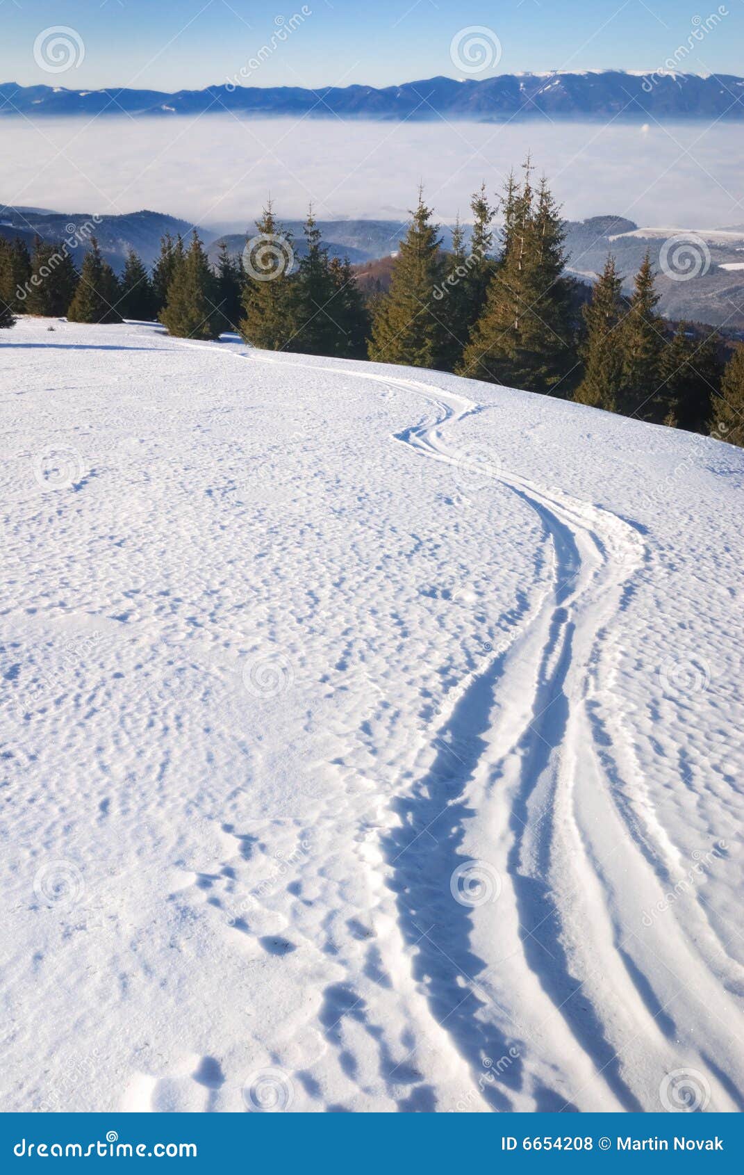Ski Track in Winter Mountain Land Stock Photo - Image of beauty ...