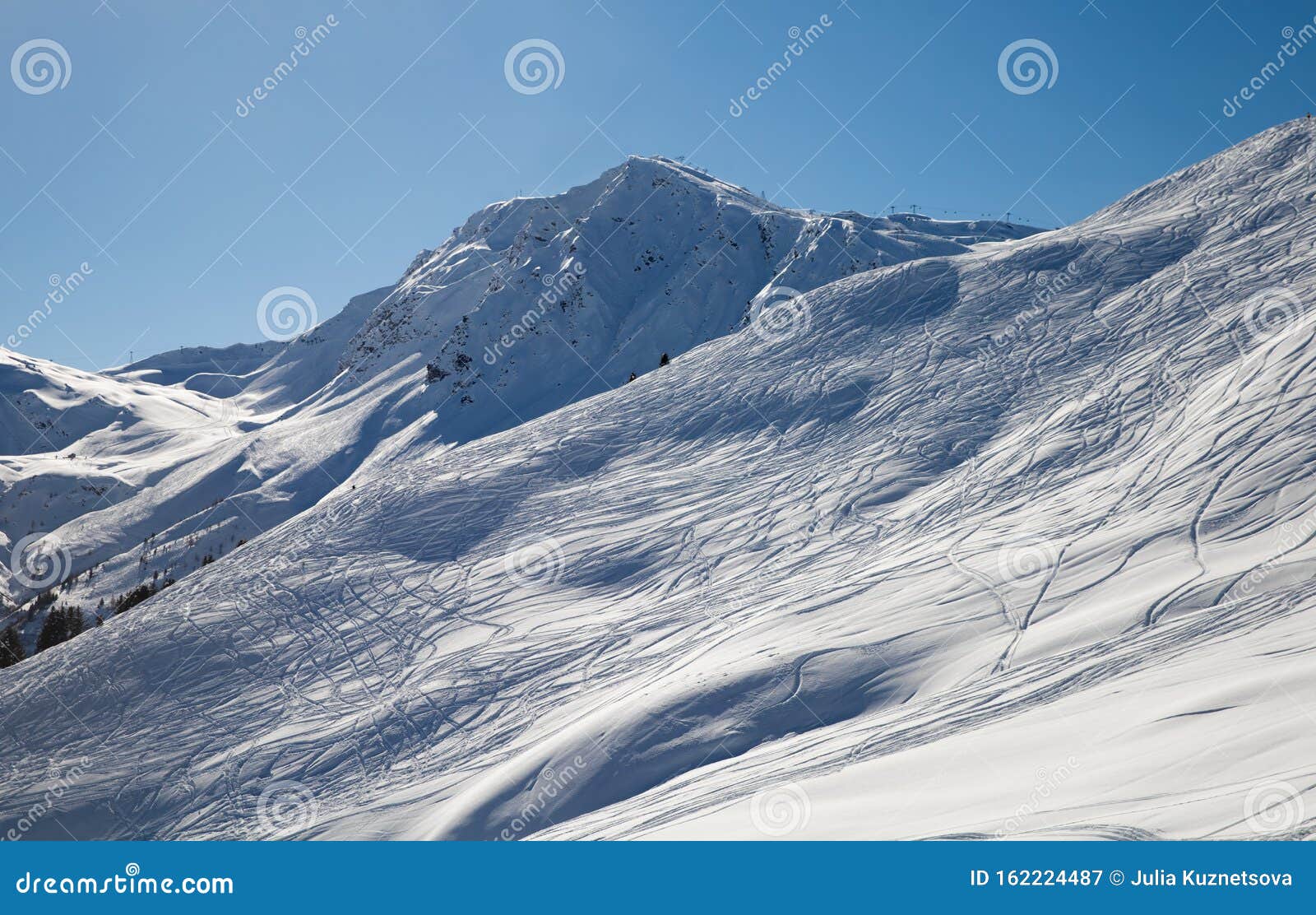 Ski Tracks on the Mountain Slope Stock Image - Image of tracks ...