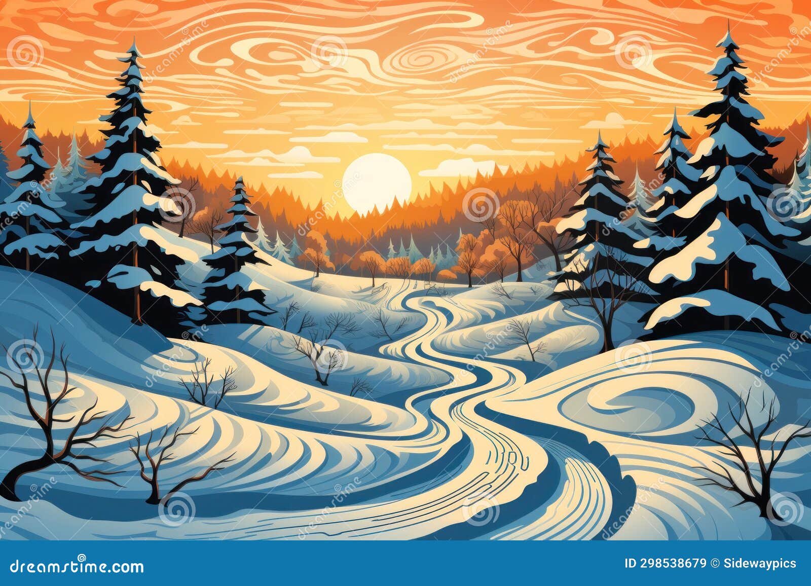 Ski Trail Patterns - Generative AI Stock Illustration - Illustration of ...