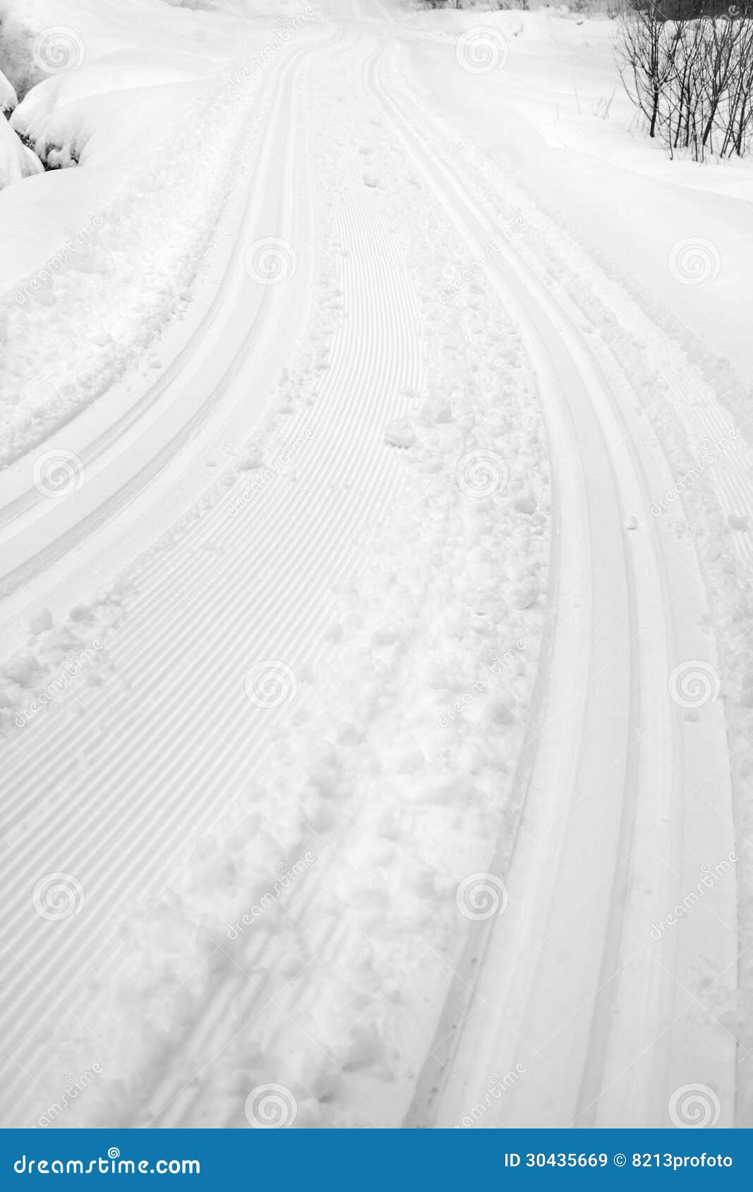 Ski trail , tracks in snow stock image. Image of copy - 30435669