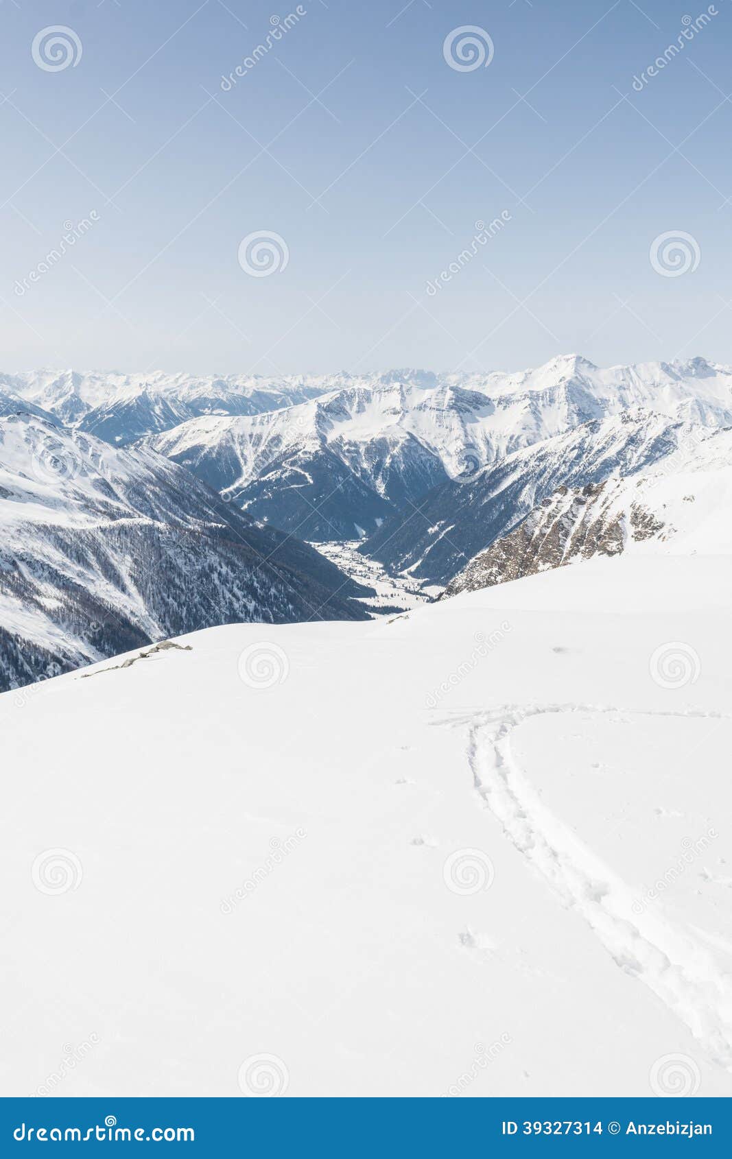 Ski Trail with Valley in the Back Stock Photo - Image of slope ...