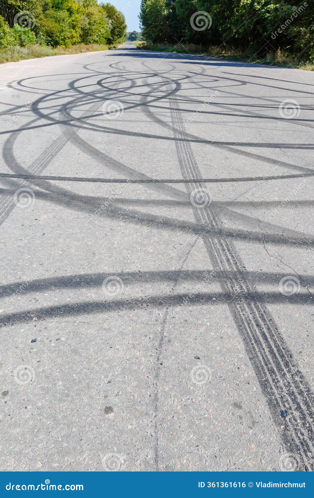 Skid Marks on a Road Surface. Circular Tire Marks Left by Drivers Doing ...