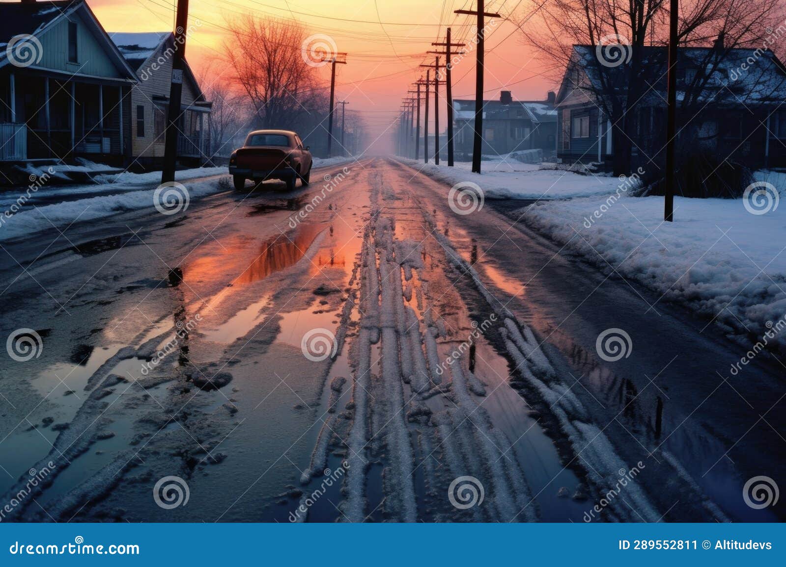 Skid Marks on a Slippery, Ice-covered Road Stock Image - Image of ...
