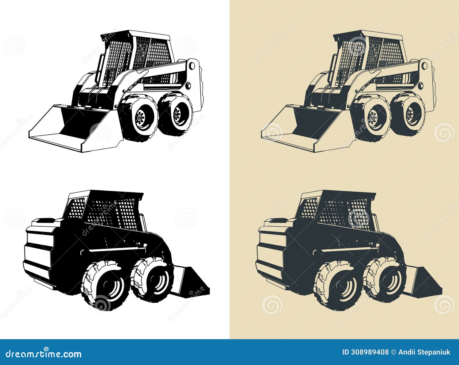Skid Steer Loaders. Heavy Construction Machines Vector Illustration ...