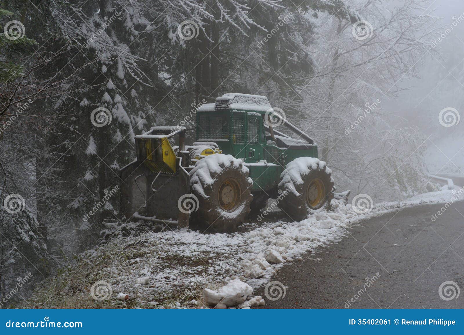 Skidder in the snow stock image. Image of trunk, wheel - 35402061