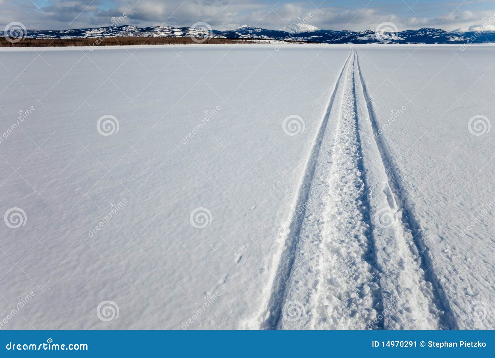 Skidoo Track on Frozen Lake Stock Image - Image of frozen, freeride ...