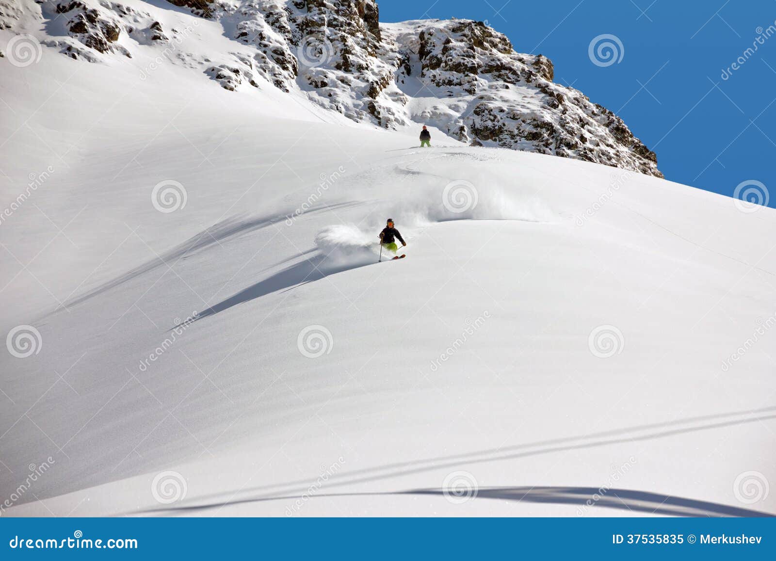 Skier in Deep Powder, Extreme Freeride Stock Image - Image of mountain ...
