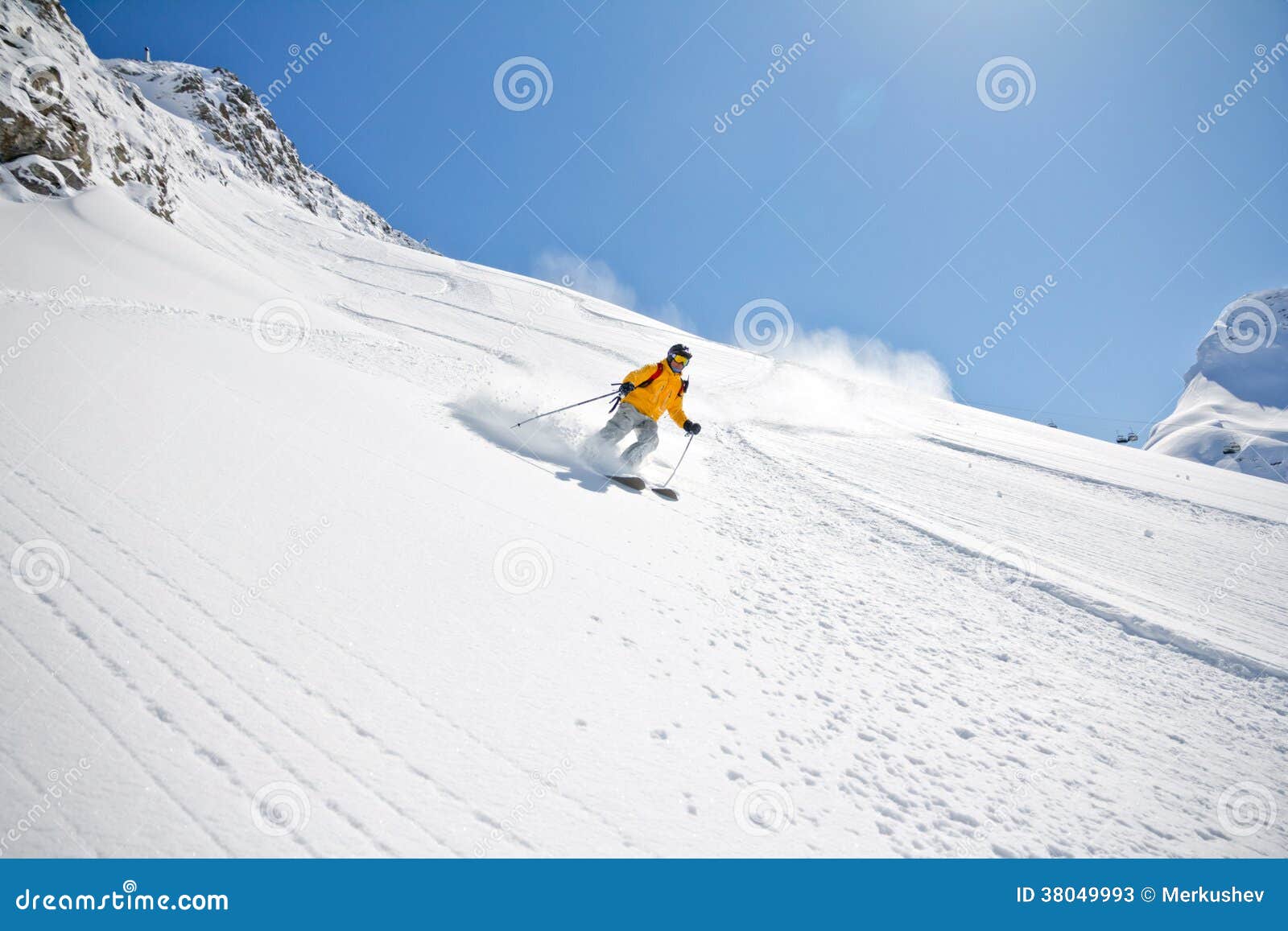 Skier in Deep Powder, Extreme Freeride Stock Image - Image of freeride ...