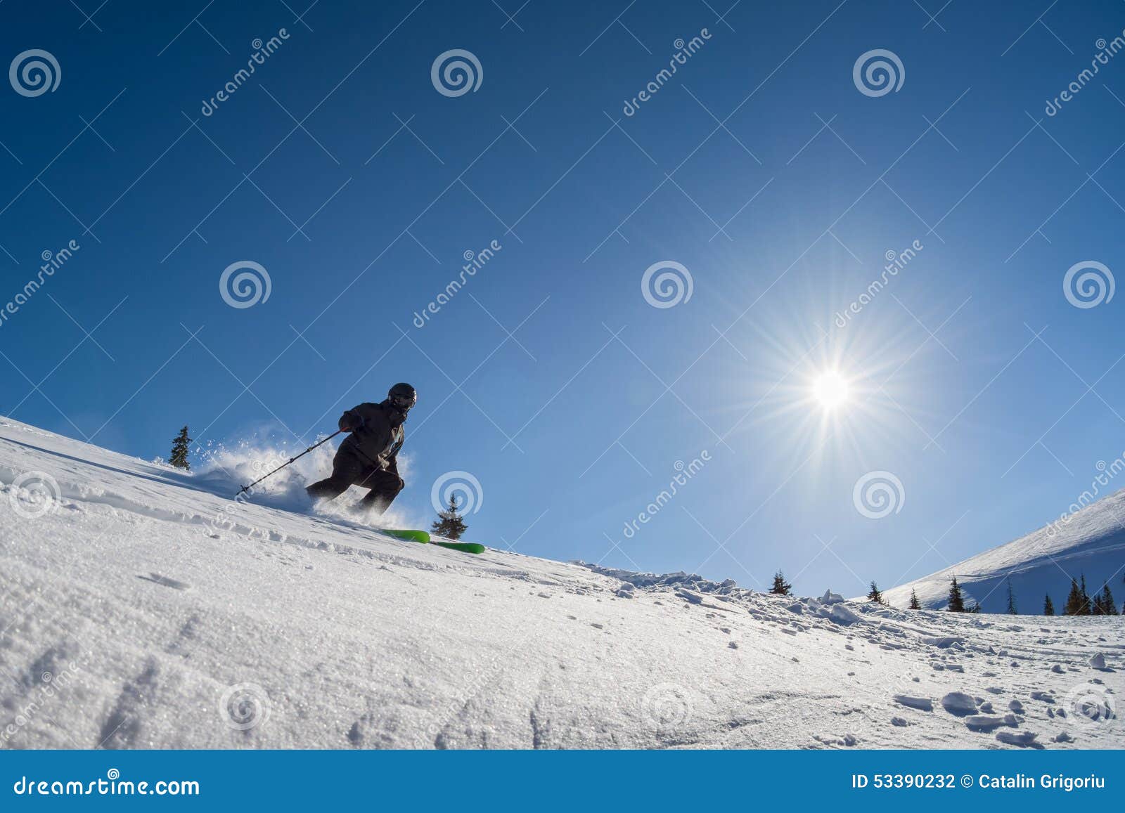Skier in deep powder stock photo. Image of blue, lifestyle - 53390232