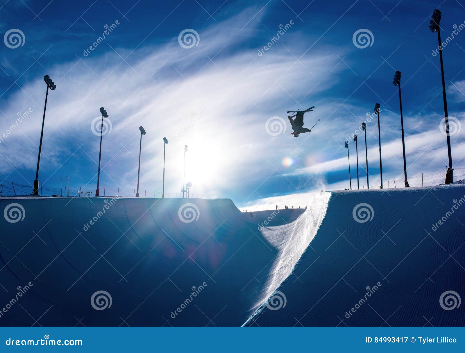 Skier Doing an Inverted Trick in Winter Snow Halfpipe Editorial ...