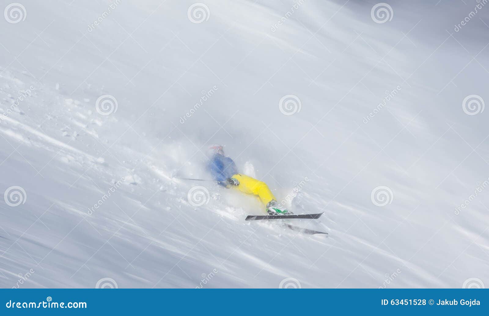 Skier falling on the slope stock photo. Image of male - 63451528