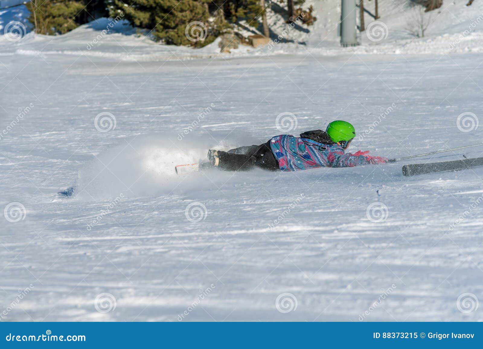 Skier Fell during the Descent Editorial Image - Image of fell ...