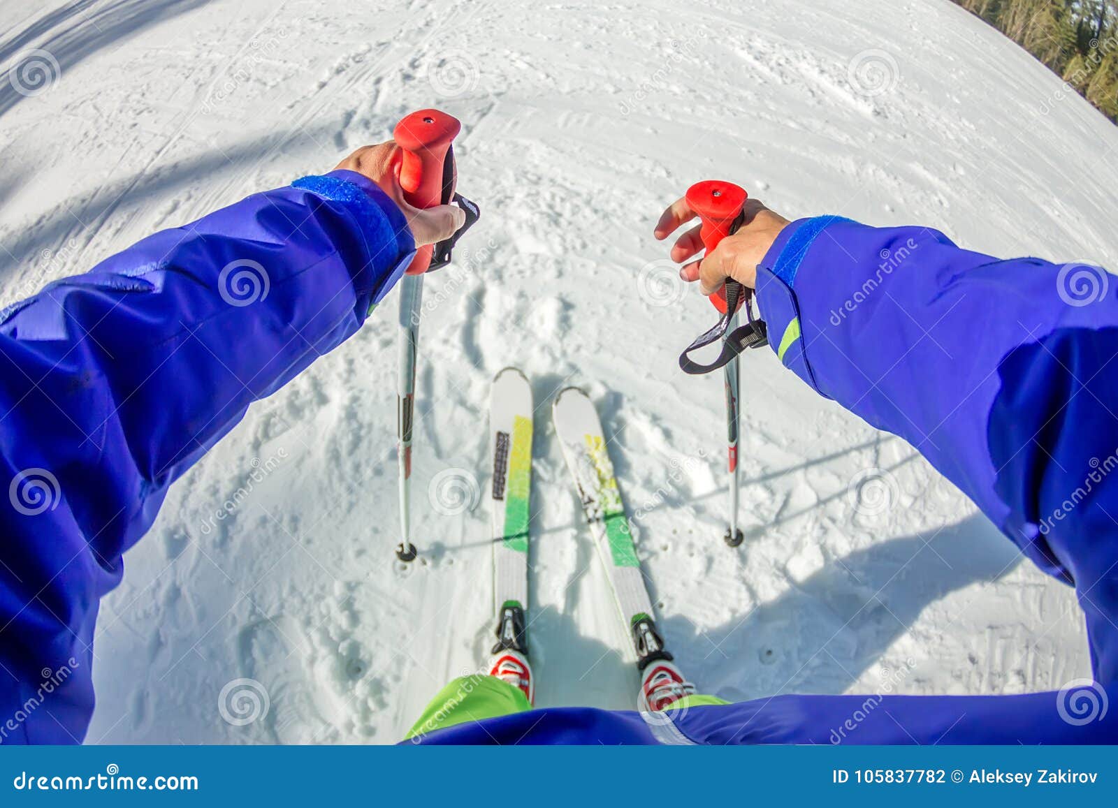 Skier First-person View of the Ski Snow Slope Stock Photo - Image of ...