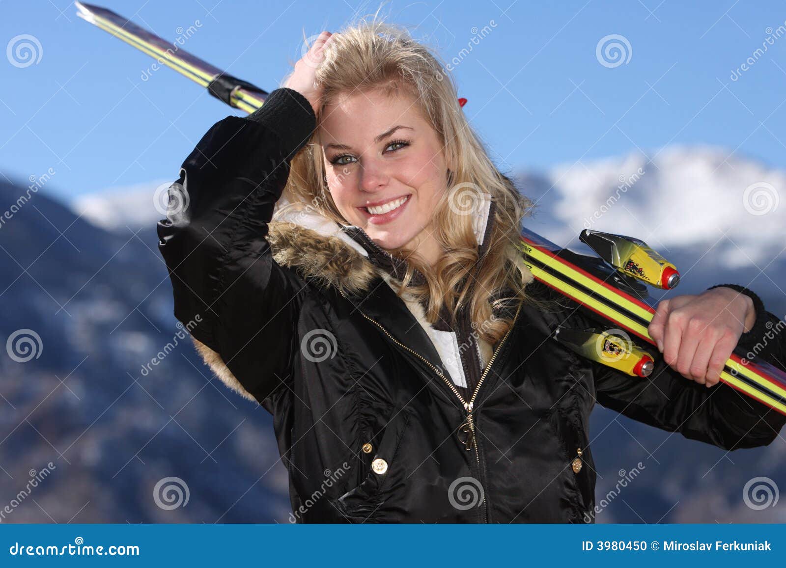 Skier girl stock photo. Image of mountains, blond, caucasian - 3980450
