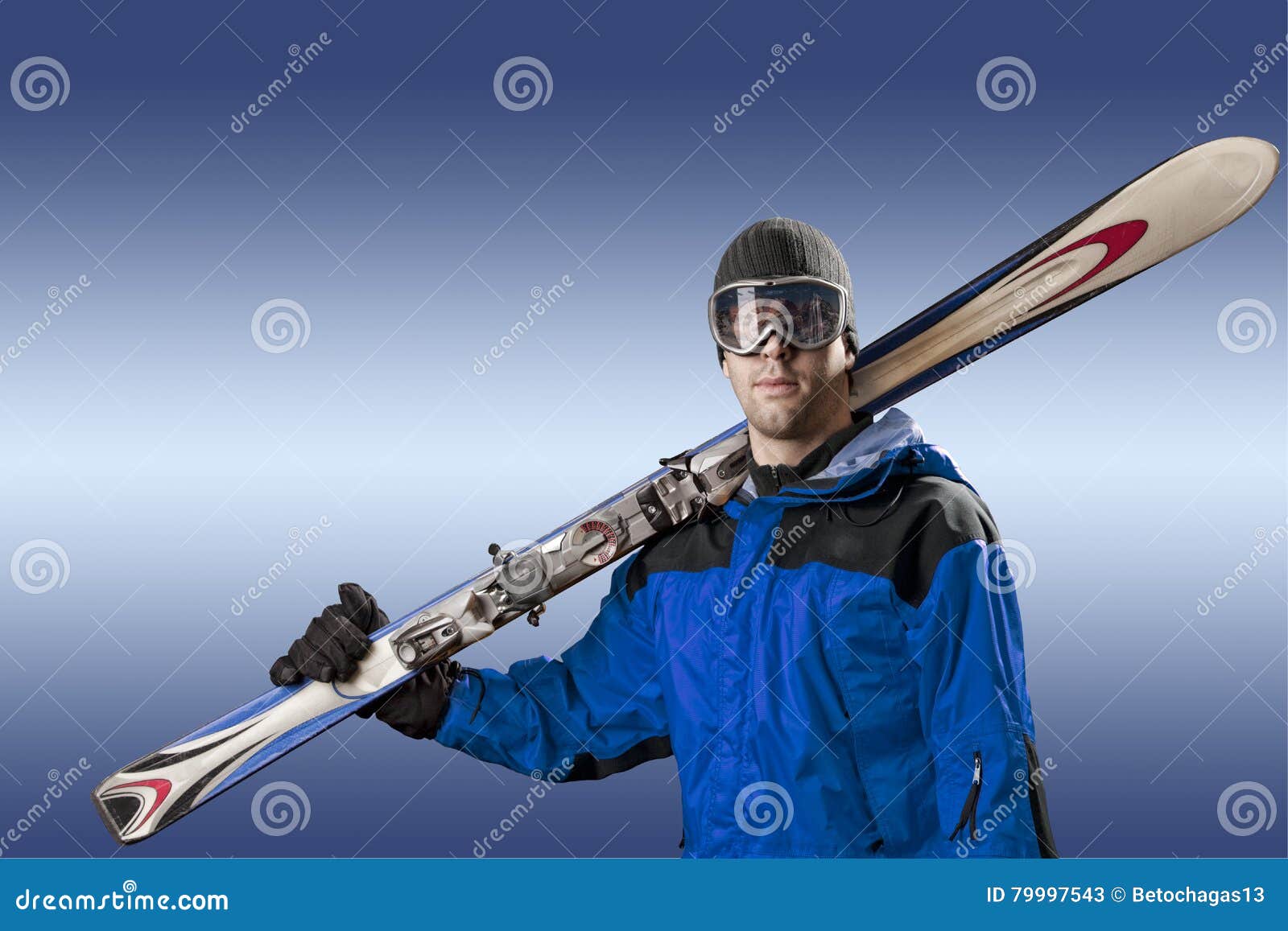 Skier Holding a Pair of Skis Stock Image - Image of season, vacations ...