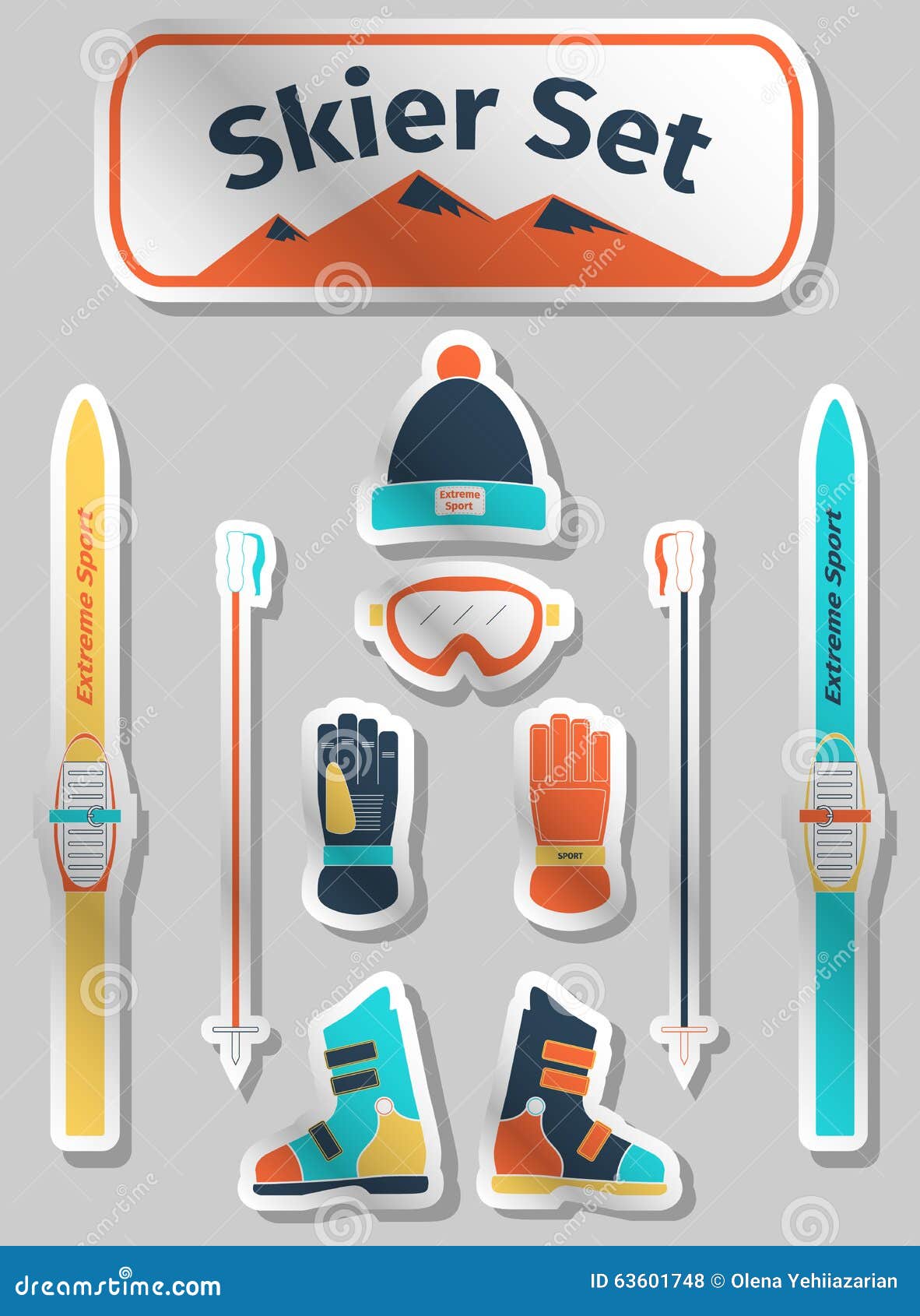 Skier Icons Set with Equipment Stock Vector - Illustration of equipment ...