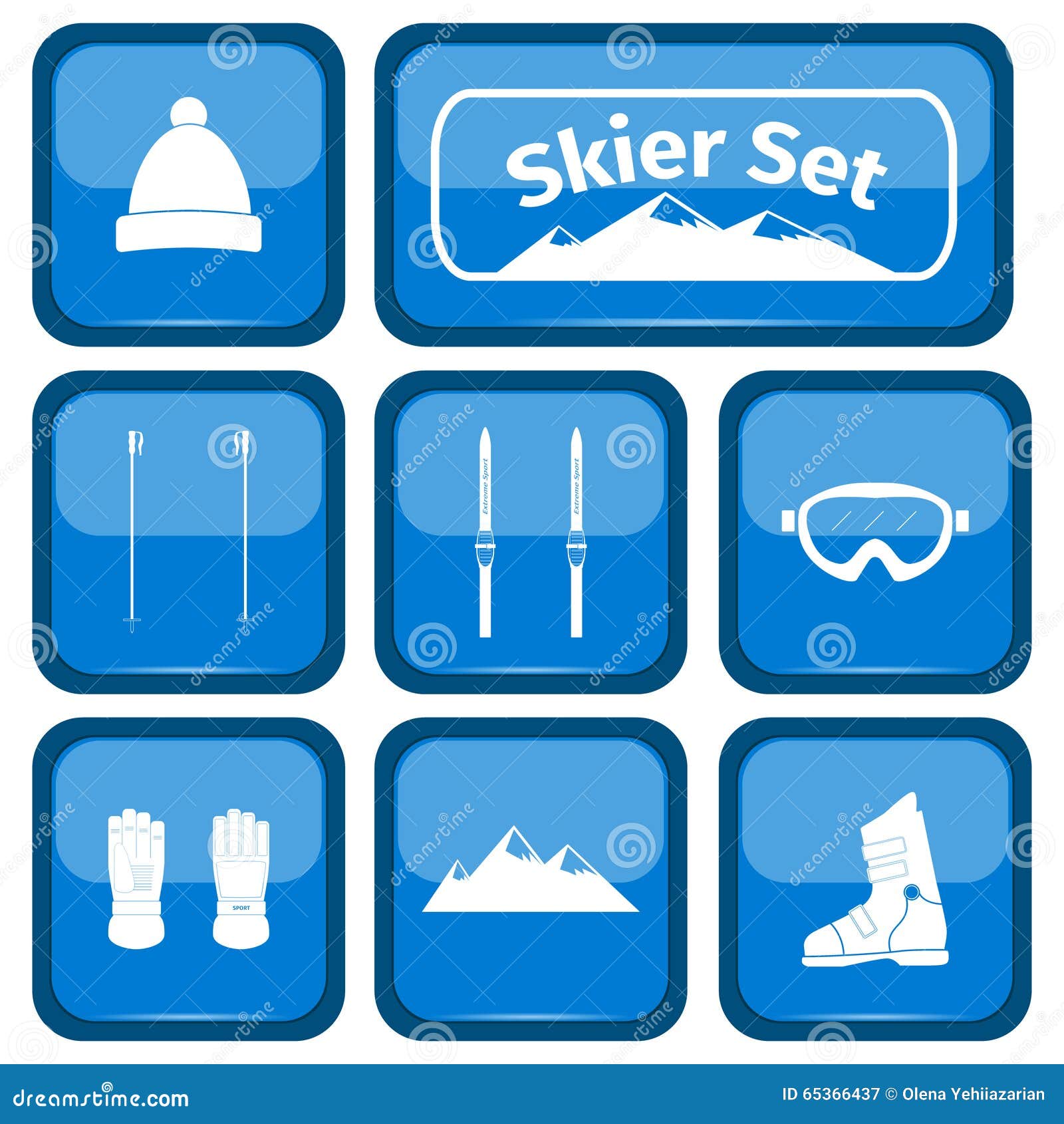 Skier Icons Set with Equipment Stock Vector - Illustration of extreme ...