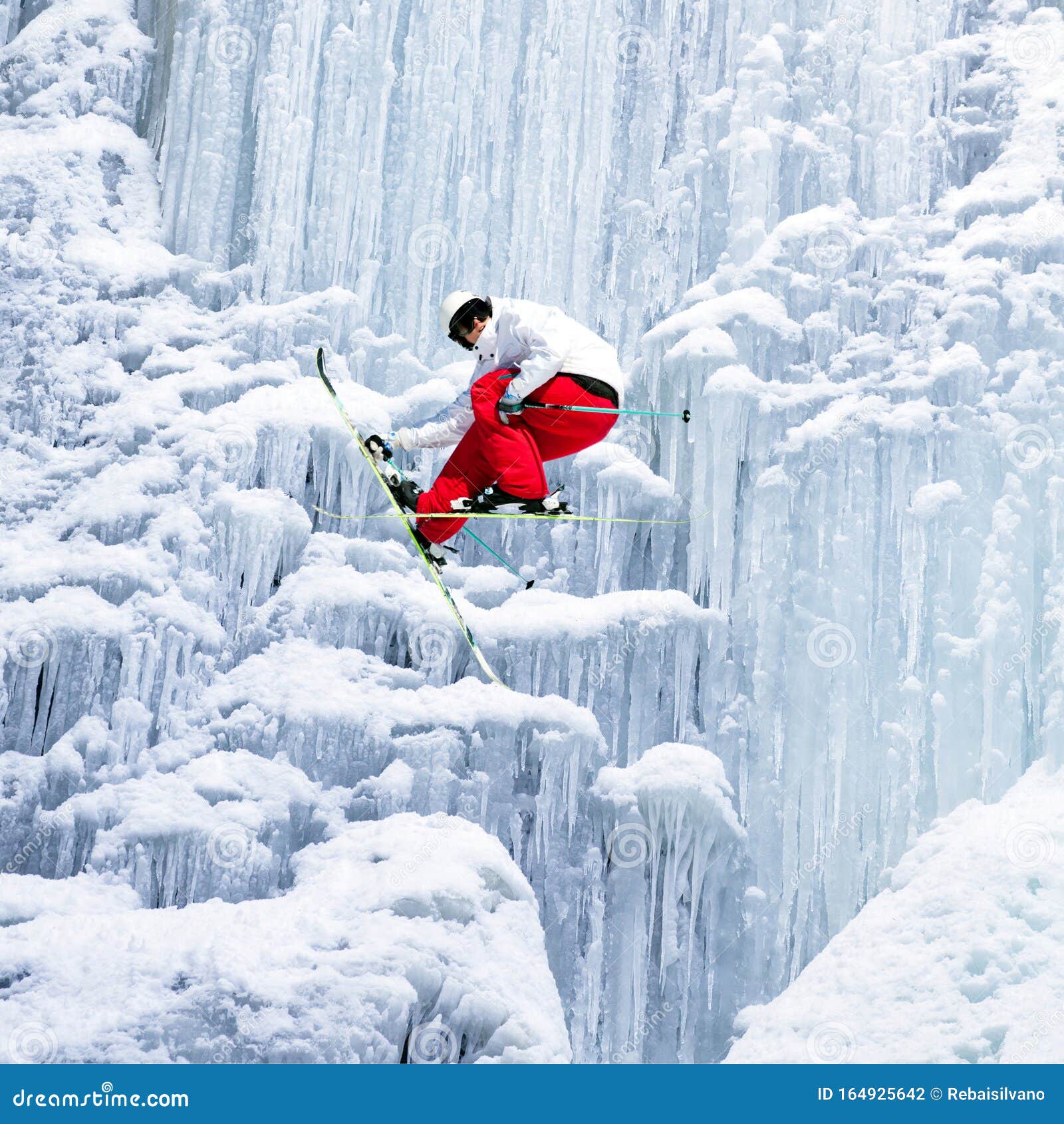 Jump of the icefall stock photo. Image of spectacular - 164925642