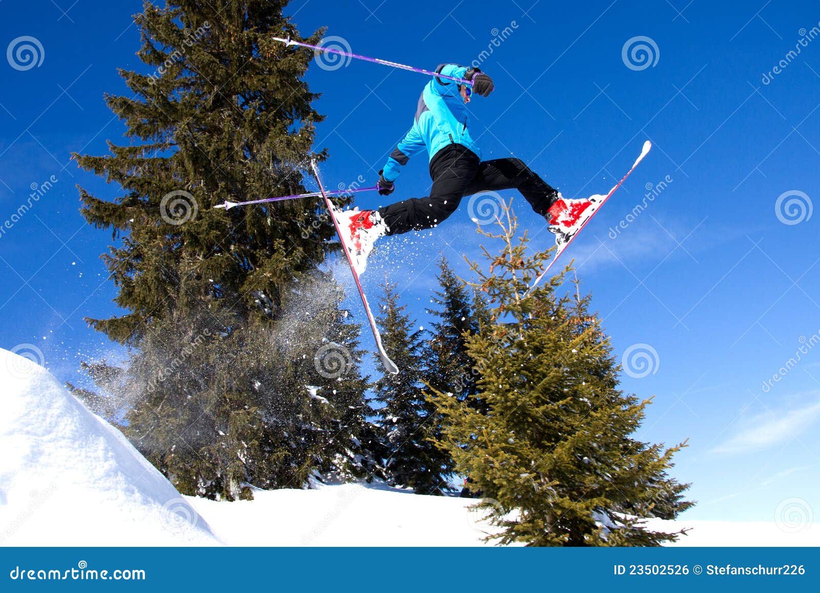 Skier in a Jump from a Ramp Stock Photo - Image of challenge, funpark ...