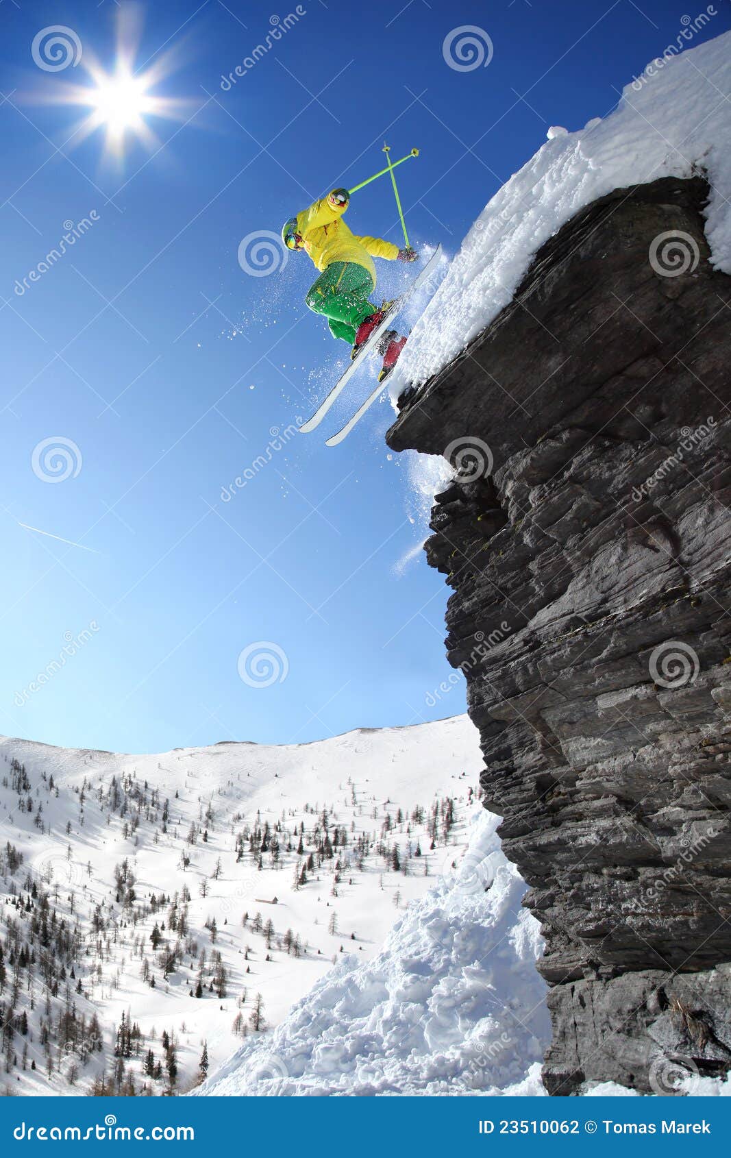 Skier Jumping Against Blue Sky Stock Photo - Image of adventure, energy ...