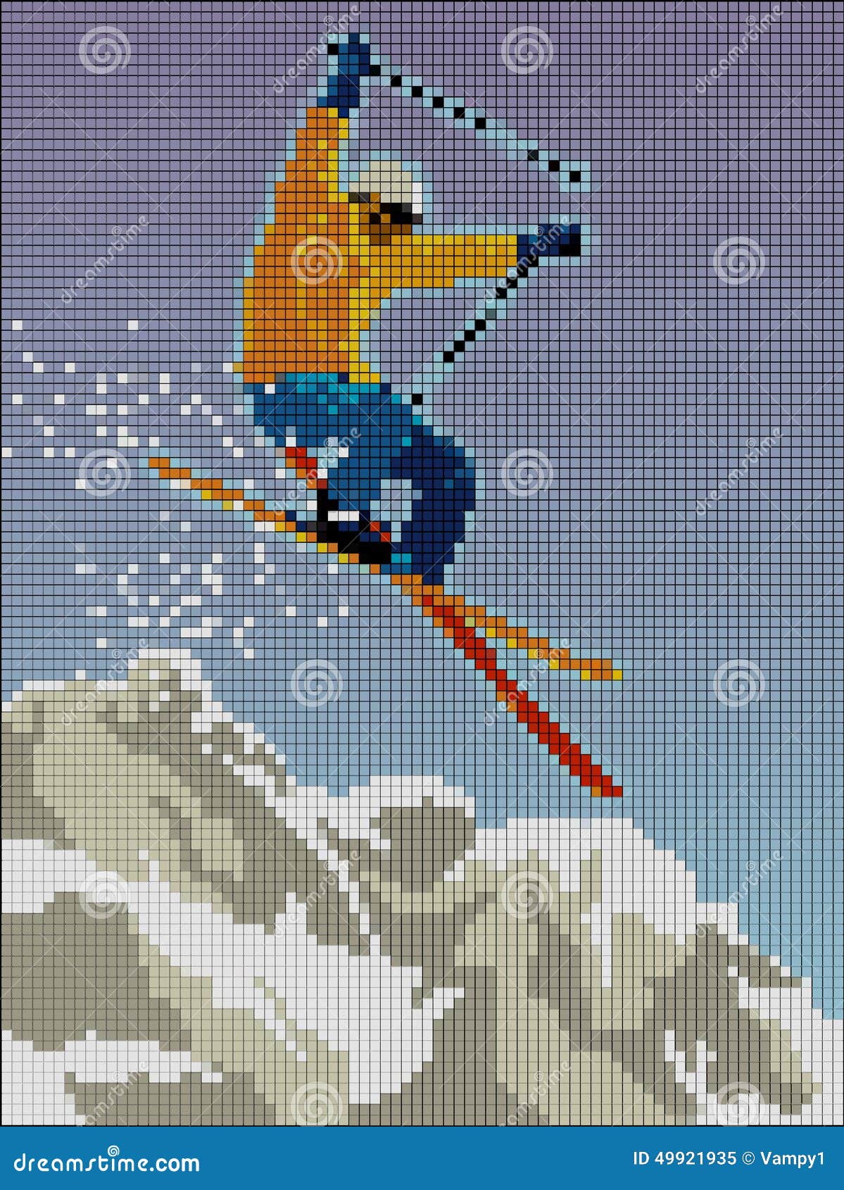 Skier Jumping with Mountain Composed of Pixels Stock Illustration ...