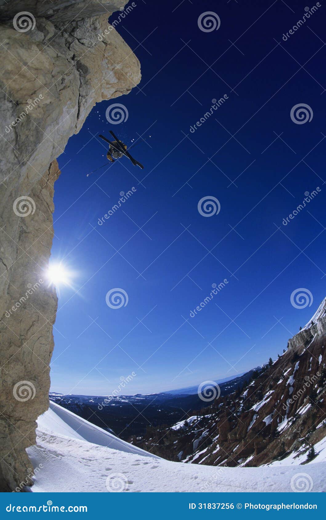 Skier Jumping from Mountain Stock Photo - Image of lifestyle, powder ...