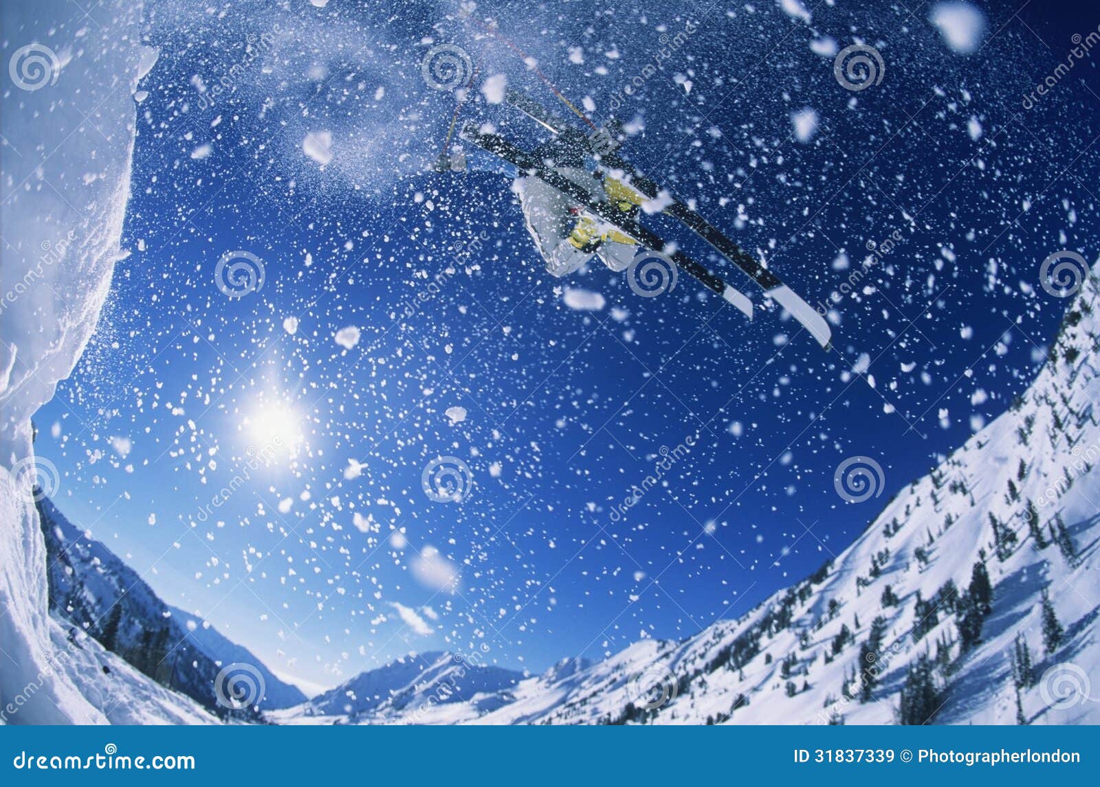 Skier Jumping from Mountain Ledge Stock Image - Image of ledge, balance ...