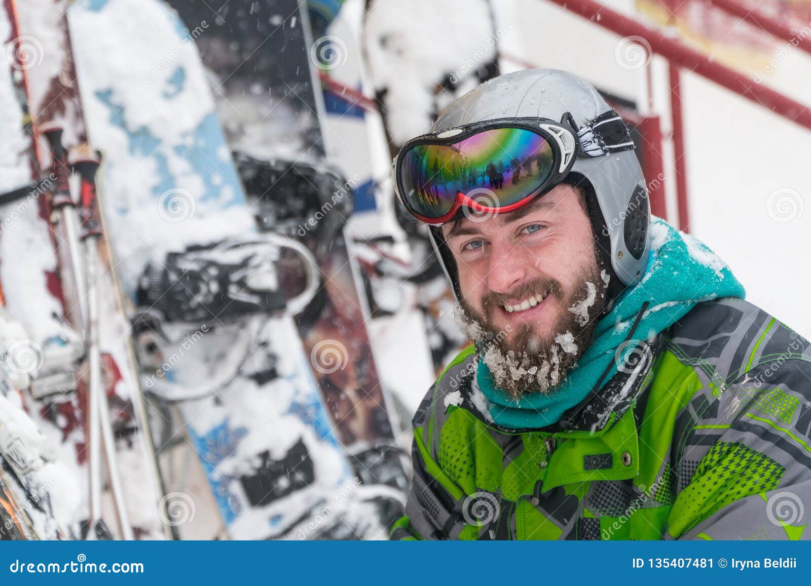 Skier in the Mask on the Face of a Snow Man and Snow Skis Stock Image ...
