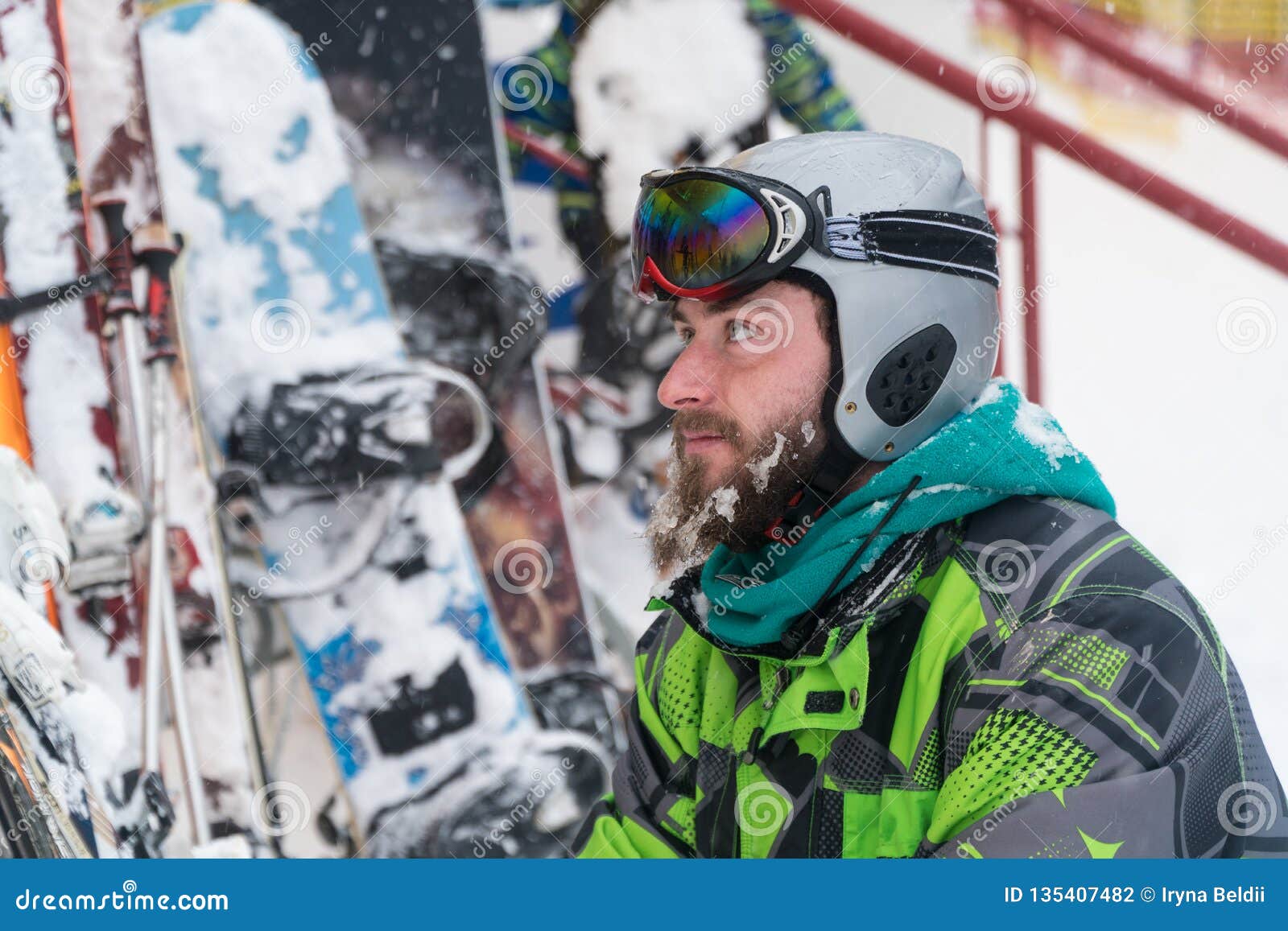 Skier in the Mask on the Face of a Snow Man and Snow Skis Stock Photo ...