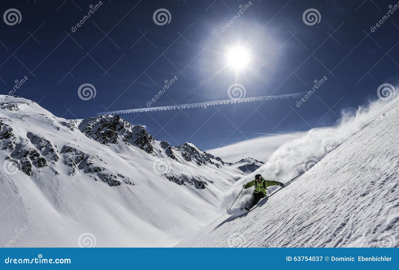 Skier in powder snow stock image. Image of mountain, freeride - 63754037