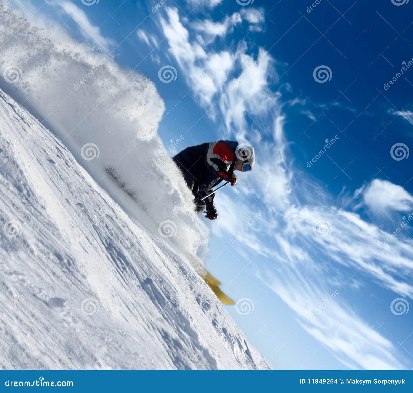Skier Rush in Clouds of Snow Powder Stock Photo - Image of motion, rush ...