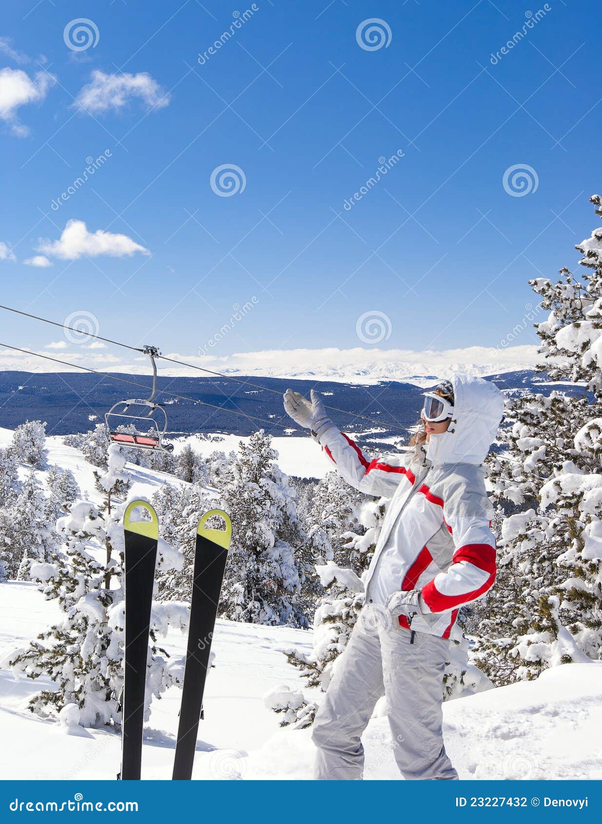 Skier Show To Beautiful Landscape on Background Stock Photo - Image of ...