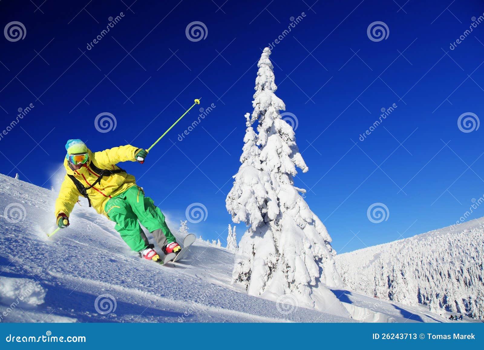 Skier Skiing Downhill in High Mountains Stock Image - Image of colorado ...