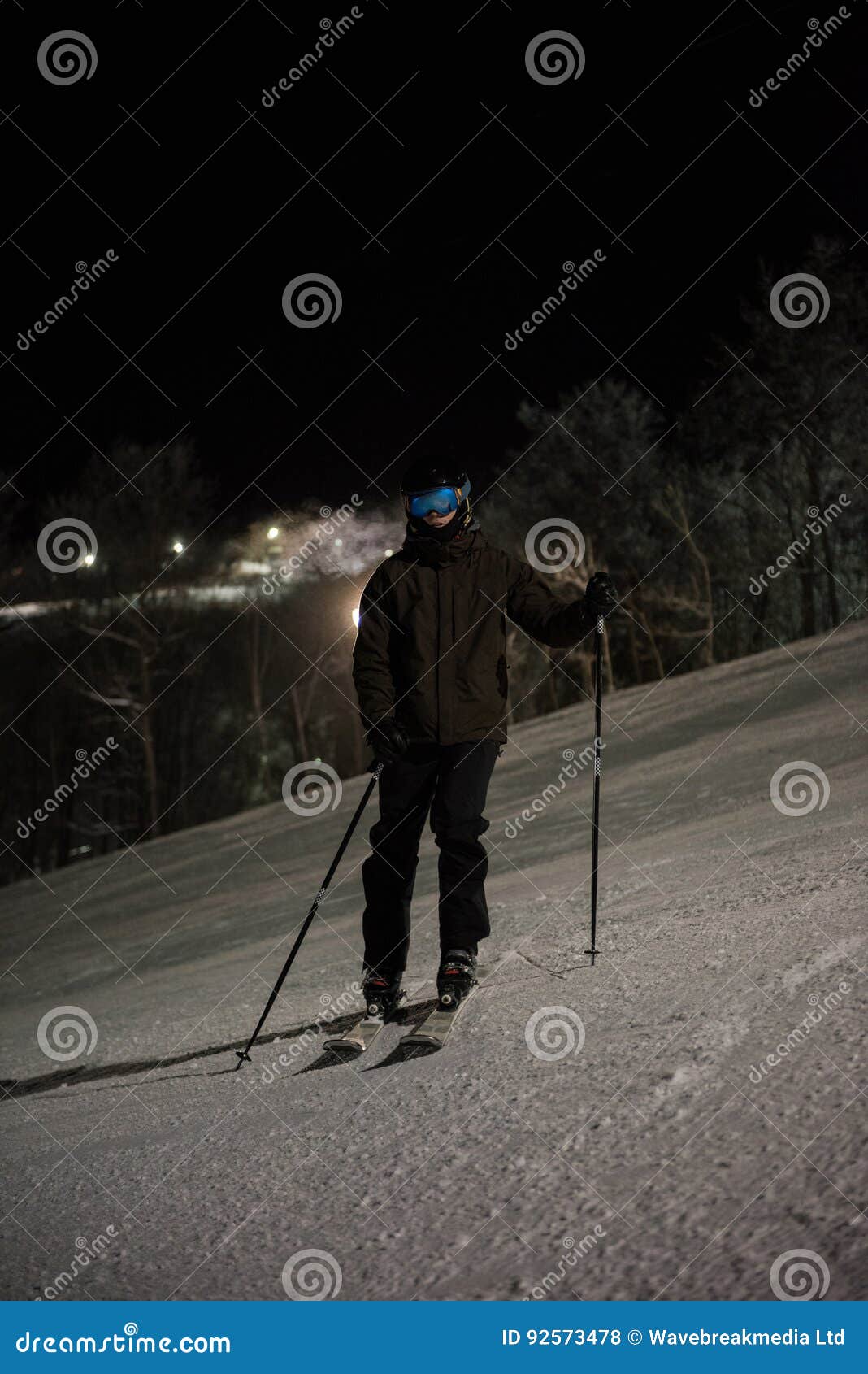 Skier skiing in snowy alps stock photo. Image of people - 92573478