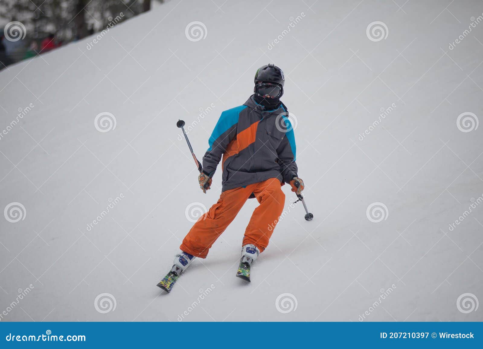 Skier Sliding Down a Snowy Slope Stock Image - Image of sportswear ...