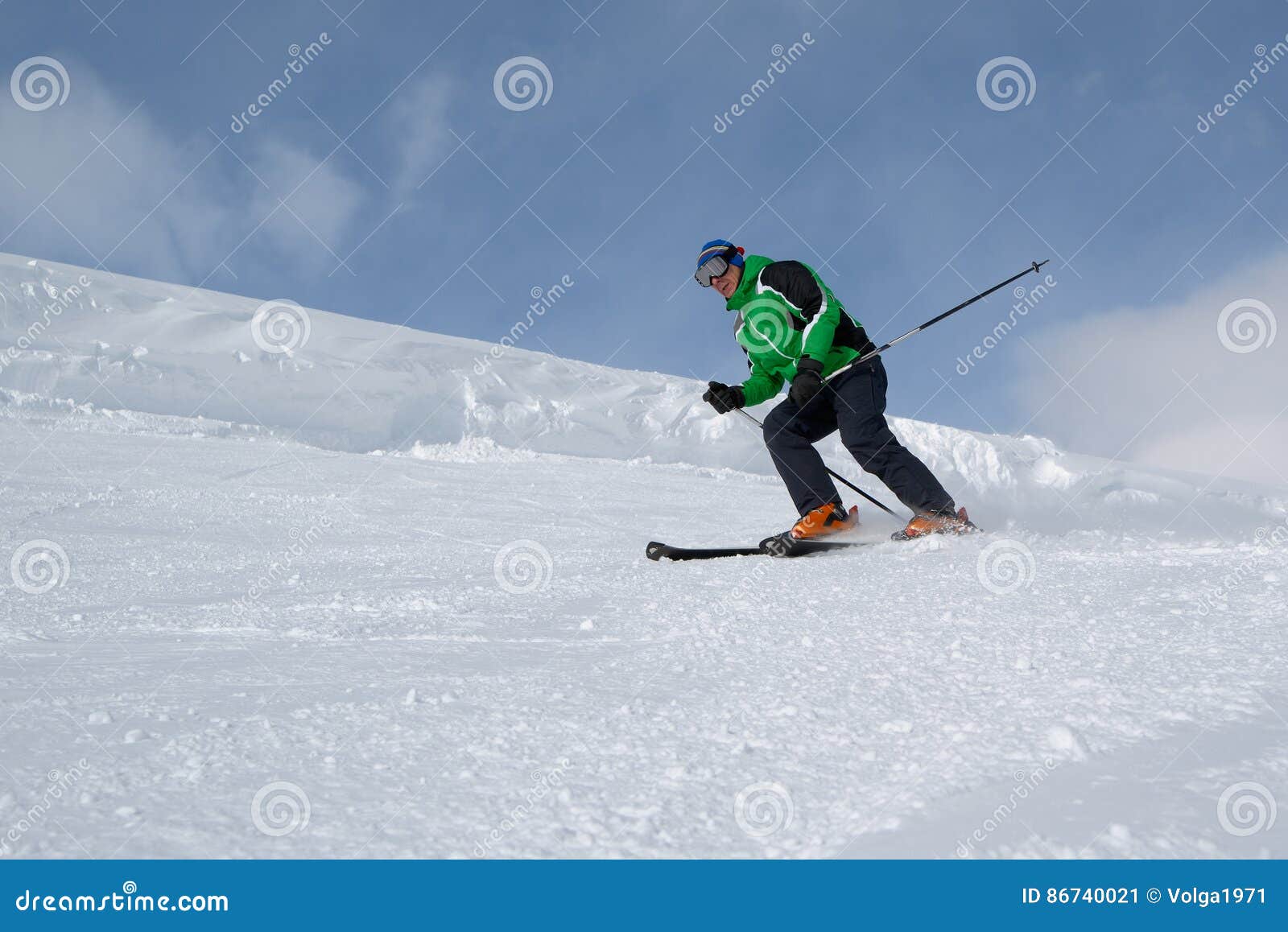 Skier on the slope stock image. Image of park, snow, speed - 86740021