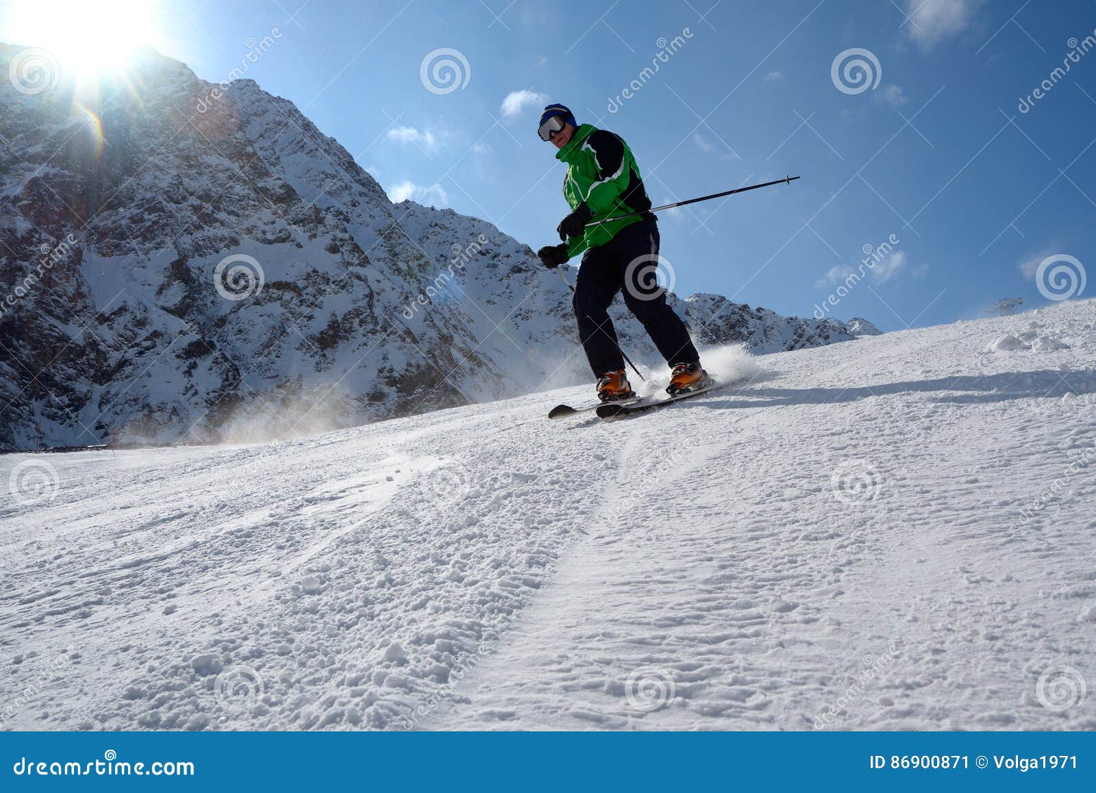 Skier on the slope stock image. Image of countryside - 86900871