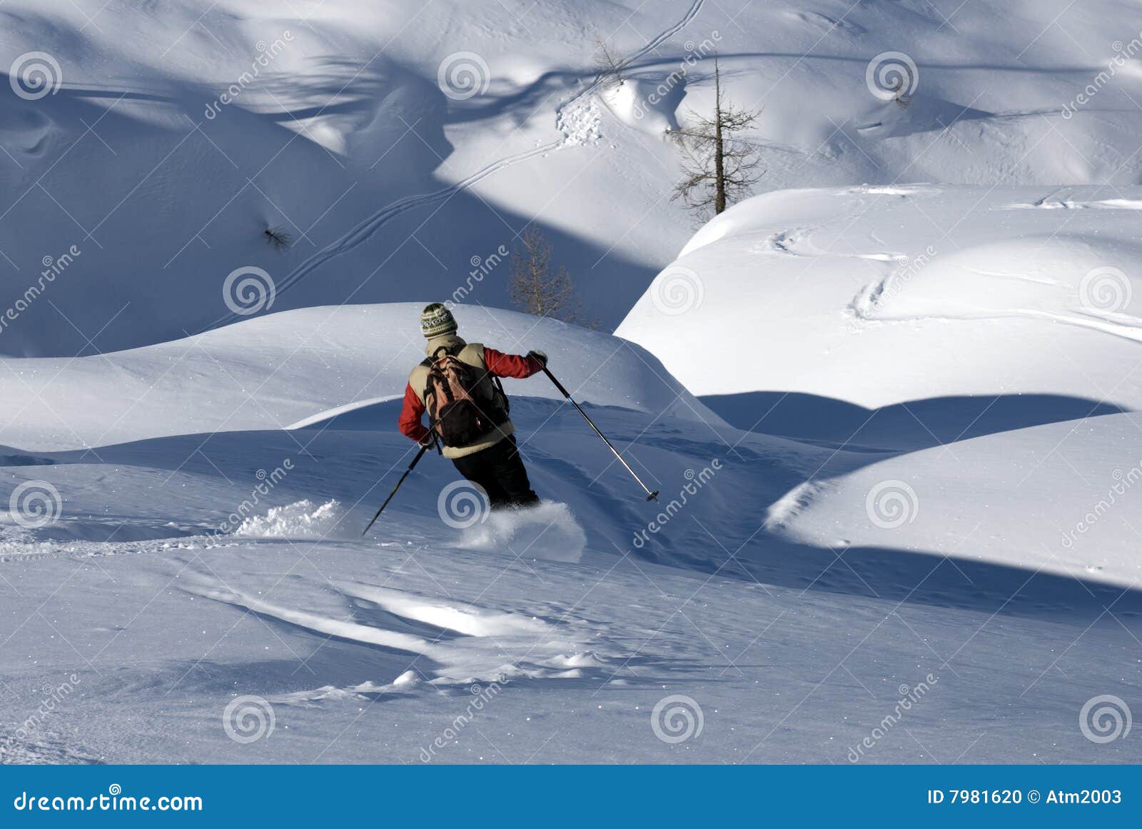 Skier on a Slope in Powder Snow Stock Photo - Image of energy, freedom ...