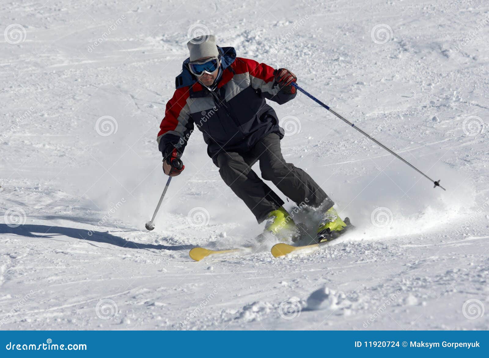 Skier on the snow slope stock photo. Image of speed, rush - 11920724